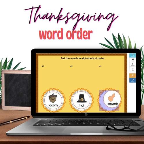 ABC Order Boom Cards - Alphabetical Order Thanksgiving Vocabulary Audio