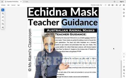 Book Week 2023 Australian Animal Mask Echidna by Ms Alami's Classroom