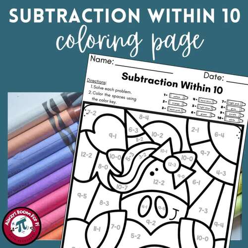 1.3D Subtraction Within 10 Color By Code Unicorn by Always Room For Pi