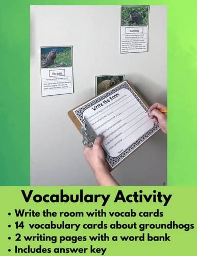 Groundhog facts vocabulary cards for Groundhog Day and writing center