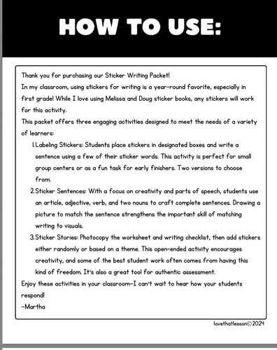 Sticker Writing; Grammar, Sentences Structure, Punctuation & Inspire ...