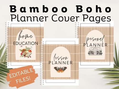EDITABLE Bamboo Boho Planner Covers | Teacher & Homeschool Binder Covers