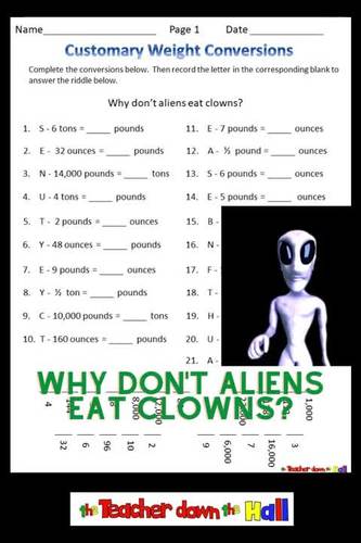 Convert Customary Measurements Worksheets w/ Riddles - Capacity Length ...