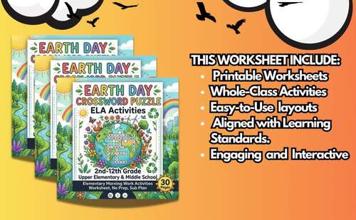 Earth Day Crossword Puzzle ELA Activities Enviroment 2nd,3rd,4th,5th ...