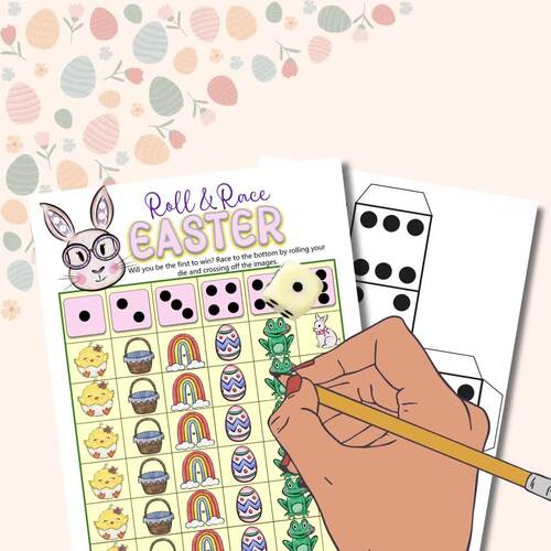 Roll & Race Easter Game - Printable Dice Activity by Pretty Cute Press