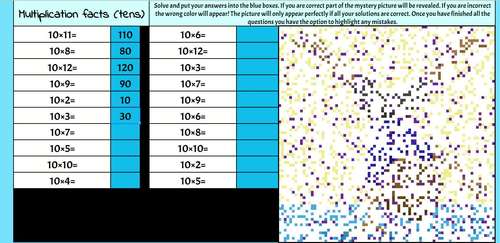 Multiplication Facts (10s) Magic Moving Pixel Art Mystery Picture