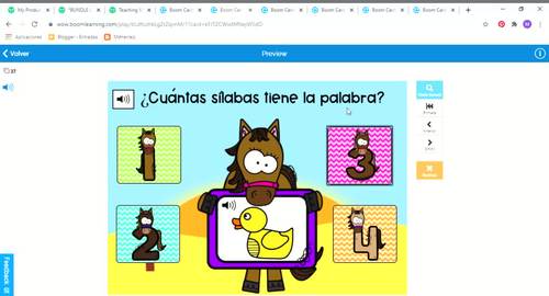 BOOM CARDS: DIVIDIR SÍLABAS-Distance Learning español by Ms Herraiz