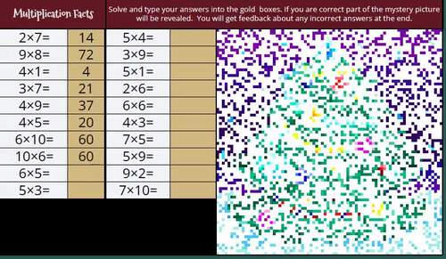 Multiplication Facts to 10 Christmas Math Pixel Art Digital Activity