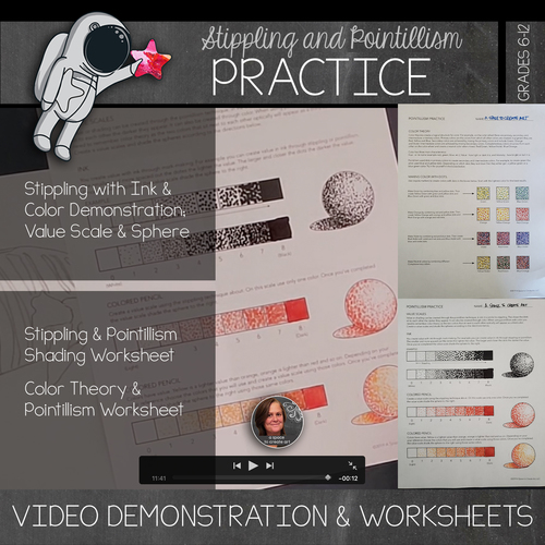 Pointillism & Stippling Demonstration Video with 4 Worksheets | TPT