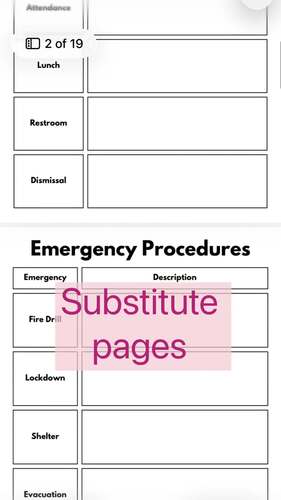 Substitute Binder Pages | Emergency Sub Plans | Classroom Information Notes