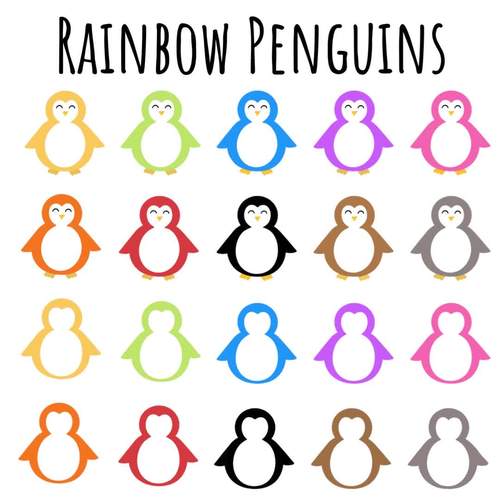 Cute Penguin Clip Art with 2 Designs in all Rainbow Colors by Curious ...