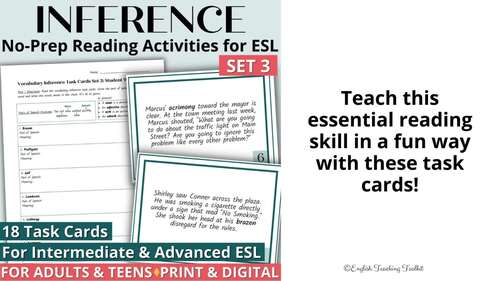 ESL Reading Comprehension Inferencing Activities, Worksheets & Task ...