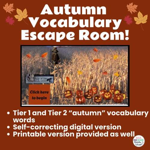 Vocabulary Game | Autumn Escape Room | Digital & Print | Middle School
