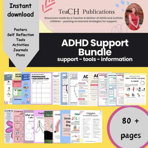 Kids with ADHD Support Bundle - Therapy Worksheets, Activities & Posters