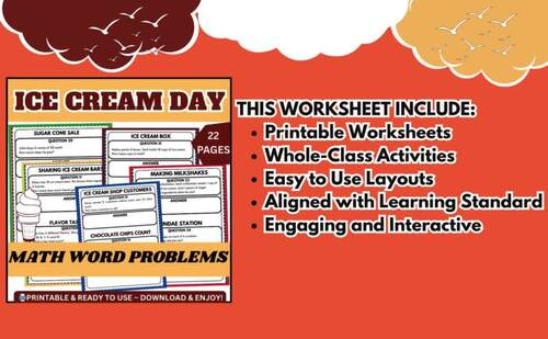 Ice Cream Day Math Word Problems Activities, 2nd 3rd 4th 5th Grade