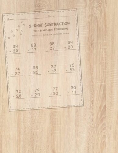 Back to School 2 Digit Subtraction Within 100 With & Without Regrouping ...