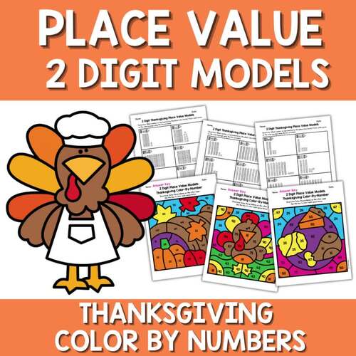 Thanksgiving Place Value Color by Number 2 Digit Base 10 Blocks Fun ...