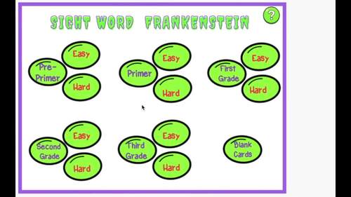 Sight Words GAME - Build a Frankenstein - Halloween/ Fall/ Autumn