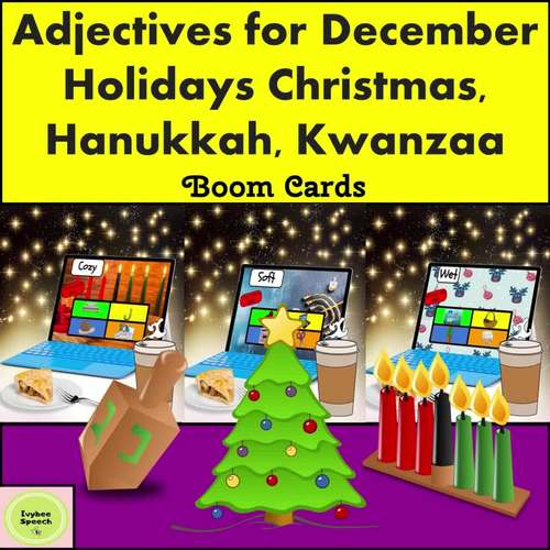 Describing Adjectives Vocabulary Christmas, Hanukkah, Kwanzaa Boom Cards
