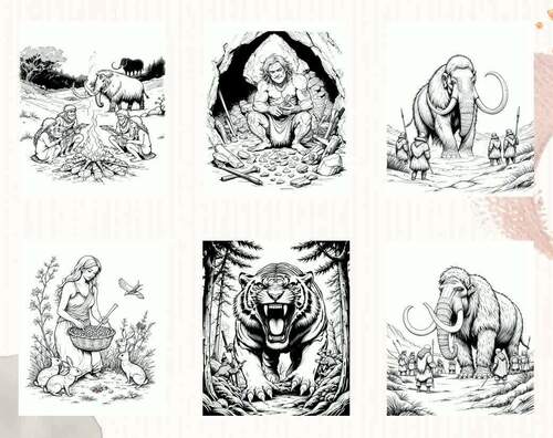 Stone Age Scene Coloring pages - Prehistoric Adventures Coloring Book