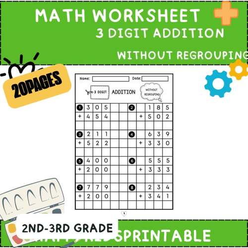 3-Digit Addition Practice with Tables: No Regrouping for Grades 2-3
