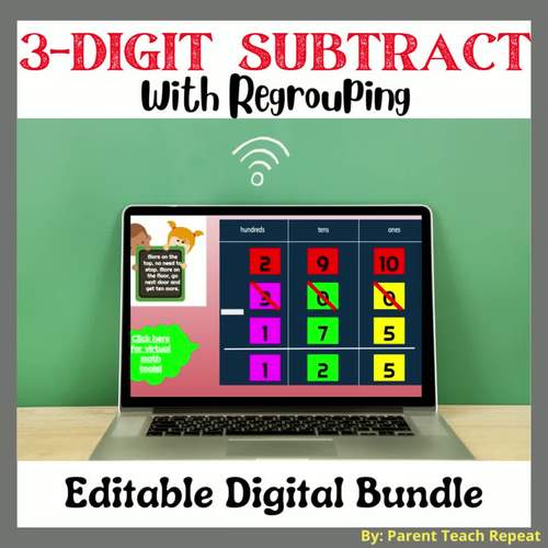 Digital Math Activities Centers 3-Digit Subtract BUNDLE | Editable ...