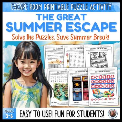 Summer Printable Escape Room|Puzzles|Logic|Games|Teamwork|Upper Elementary