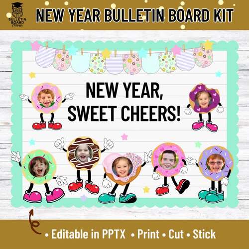 Donut New Year Bulletin Board Kit | Sweet Cheers Classroom Door Decor