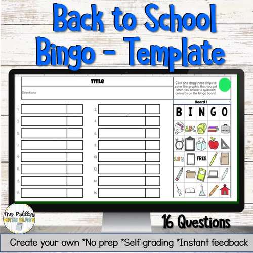 Back to School BINGO Self-checking Digital Activity TEMPLATE | 16 Questions