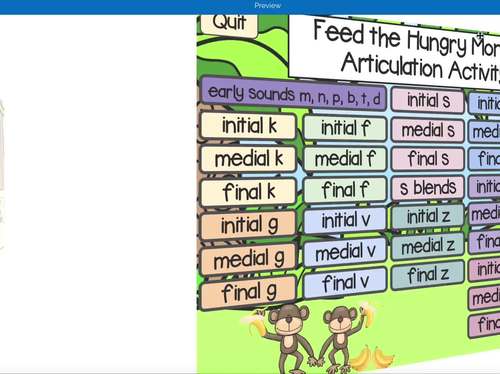 Feed the Hungry Monkey Articulation Activity Boom Cards™ Speech Therapy ...