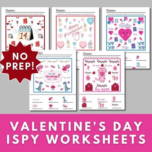 Valentine's Day iSpy Printable Worksheets | Counting Worksheet by Jenny ...
