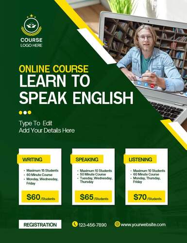 ESL Online Course & Training Flyers (4) Fully Customize your Flyer Ready to Edit