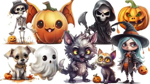 Watercolor Cute Halloween Decorations Clipart Set of 21 Files | TPT