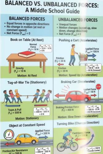 Balanced vs Unbalanced Forces Poster – Net Force Middle School Physics ...