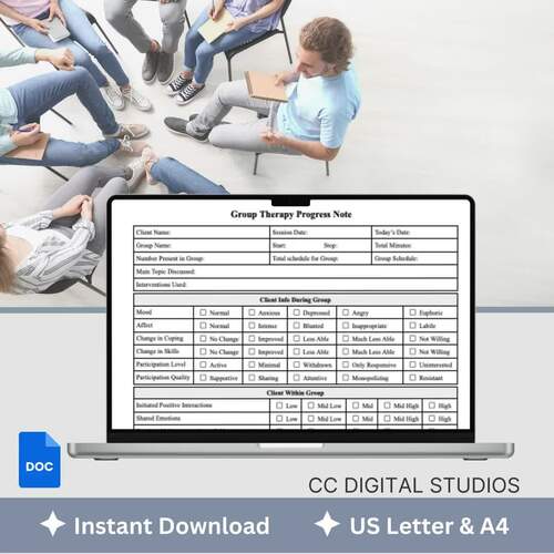 Group Therapy Progress Note Editable Google Doc, Therapist Office Template