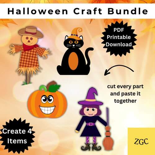 4 Printable Kids Halloween Craft Bundle, Halloween Coloring Pages ...