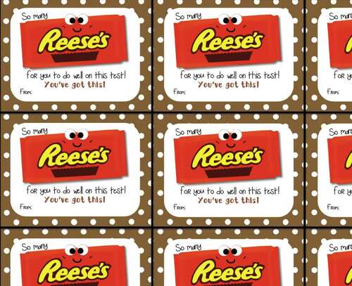 Cute Reeses Chocolate Testing Motivation Treat Tag | TPT