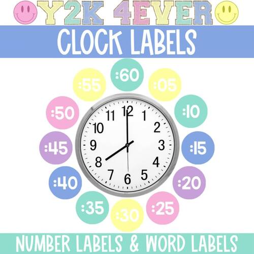 Retro Clock Labels for Classroom / Analog Time Cards / Telling Time