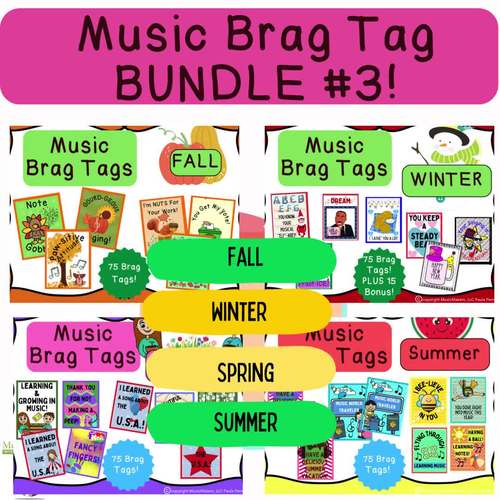 Music Brag Tags Bundle #3 - Seasons! Fall, Winter, Spring, and Summer!