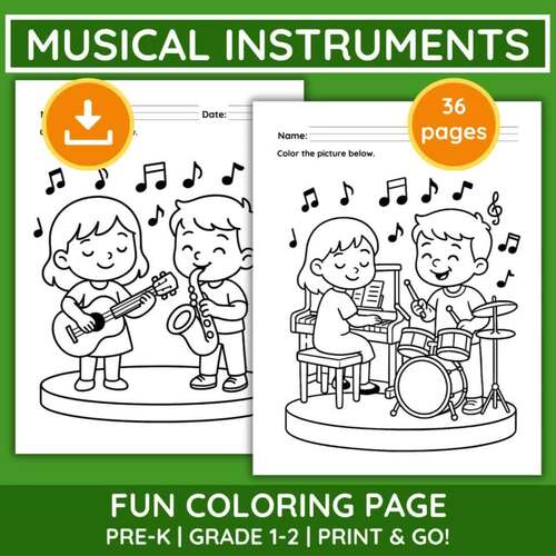 No Prep Fun Musical Instruments Activity Worksheets Flashcard Pre-K to ...