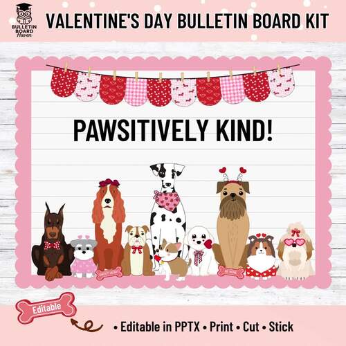 Valentine's Day Bulletin Board Kit: Dog Theme Decor Editable ...