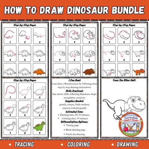 Dinosaur Directed Drawing Bundle | Step-by-Step Drawing, Tracing ...