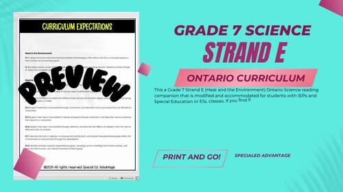 Grade 7 Science Strand E: Heat and the Environment- IEP and ESL Modified