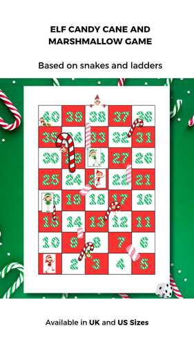 Elf Candy Cane Marshmallow Board Game, Holiday Activity PDF, Snakes ...