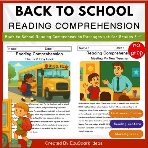 Back to School Reading Comprehension Passages | First Week ...