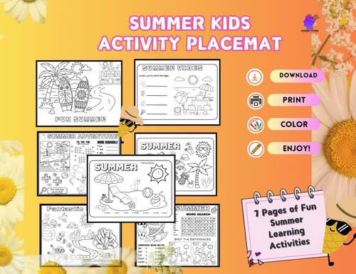 Summer Kids Activity Placemat | 7-Page Brain Teaser & Fun Pack-SEN