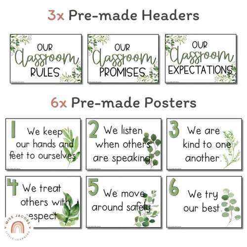 Classroom Rules Posters for Classroom Management | Botanical Theme ...