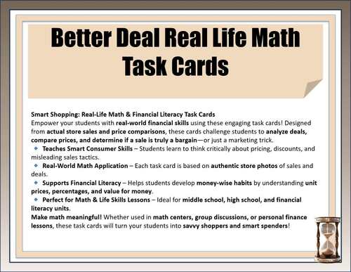 Smart Shopping: Real-Life Math & Financial Literacy Task Cards | TPT