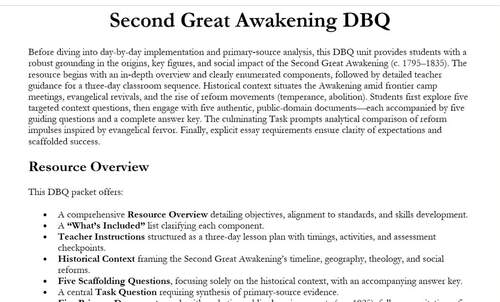 Second Great Awakening DBQ by PBL History & Civics | TPT