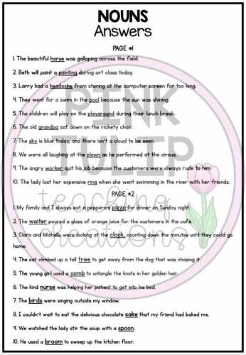 Nouns Grammar Worksheets by Pink Tulip Teaching Creations | TPT